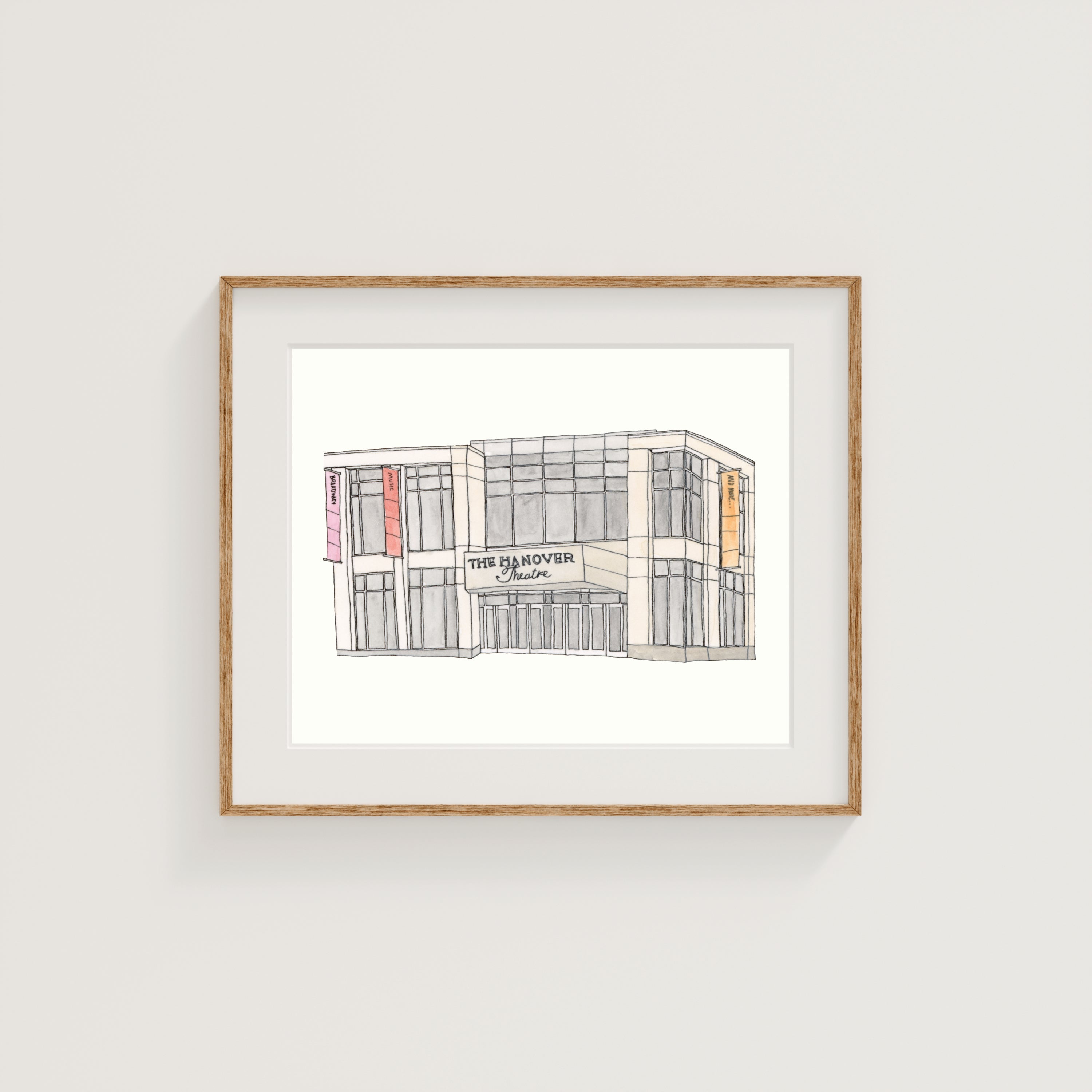 Hanover Theatre Art Print | Worcester | Watercolor and Ink – Sarah ...