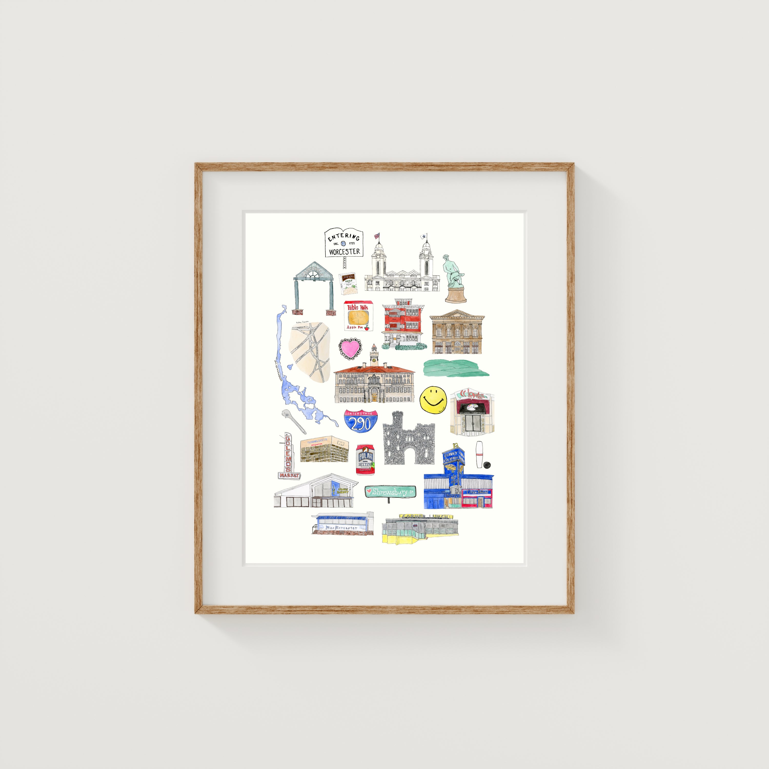 Worcester, MA Icons Art Print | Watercolor and Ink – Sarah Wormann Art